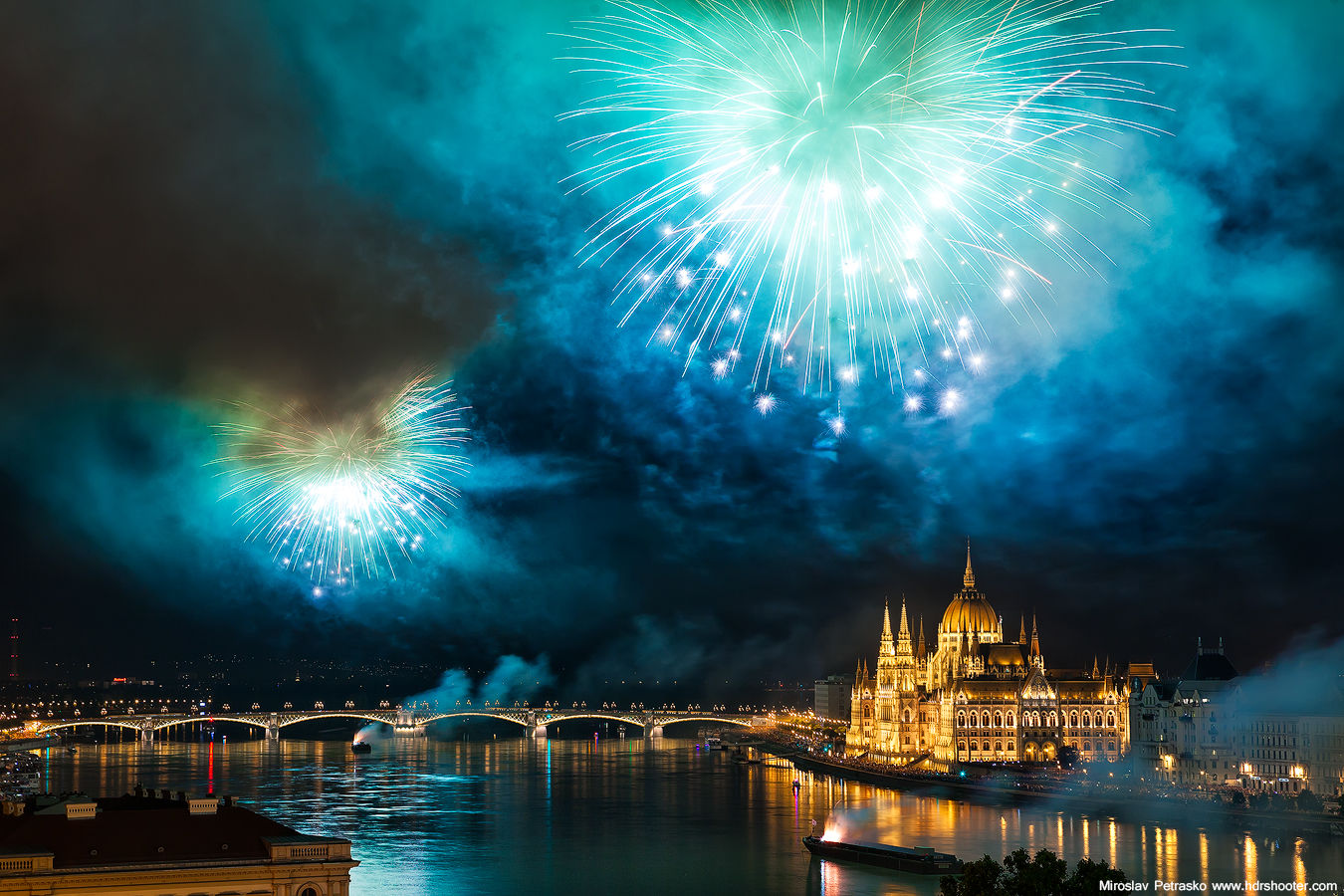 Blue fireworks in the night sky - HDRshooter